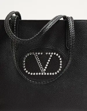 Valentino Garavani Grainy Calfskin Nellcôte Shopping Bag With Studded Vlogo - Nero