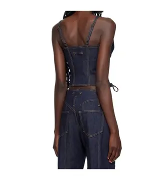 JEAN PAUL GAULTIER Denim Corset Top With Side Seam Ties
