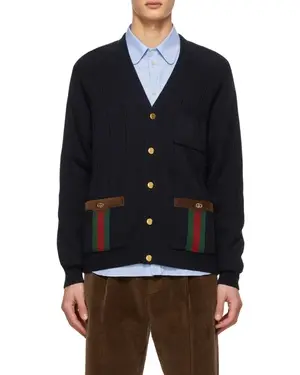 Gucci V-neck Knitted Cardigan With Web Detail