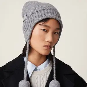Miu Miu Logo Patch Beanie - Gray