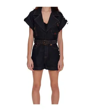 Zimmermann Short-sleeved Denim Jumpsuit With Lace And Button Detail - Black