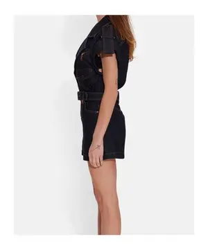 Zimmermann Short-sleeved Denim Jumpsuit With Lace And Button Detail