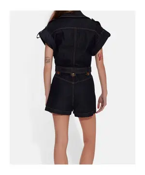 Zimmermann Short-sleeved Denim Jumpsuit With Lace And Button Detail