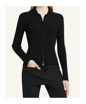 COURREGES Zip-up Cardigan With Bimetal Zipper And Knitted Chain