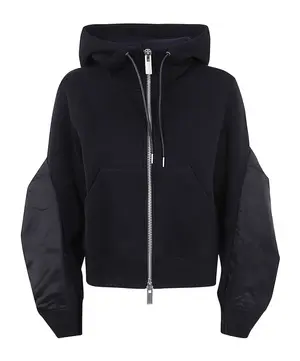 Sacai Panelled Zip-up Hooded Drawstring Jacket - Black