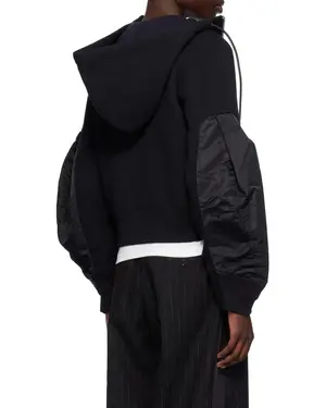 Sacai Panelled Zip-up Hooded Drawstring Jacket - Black