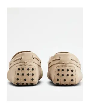 TOD'S Round Toe Slip-on Loafers With Tie Detailing - Beige