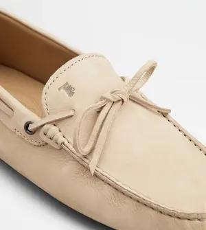 TOD'S Round Toe Slip-on Loafers With Tie Detailing - Beige