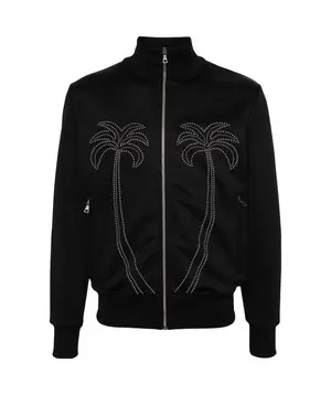 Palm Angels Milano Stud Embellished Zipped Track Jacket - Black