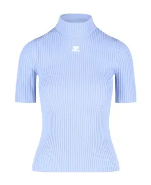 COURREGES Courrèges Ribbed High Neck Short Sleeve Jumper - Blue