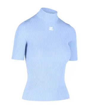 COURREGES Courrèges Ribbed High Neck Short Sleeve Jumper - Blue