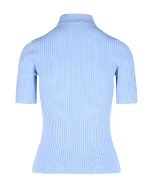 COURREGES Courrèges Ribbed High Neck Short Sleeve Jumper - Blue