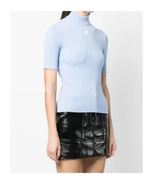 COURREGES Courrèges Ribbed High Neck Short Sleeve Jumper - Blue
