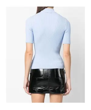 COURREGES Courrèges Ribbed High Neck Short Sleeve Jumper - Blue