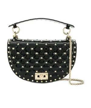 Valentino Garavani Rockstud Quilted Rivet Saddle Bag - Black