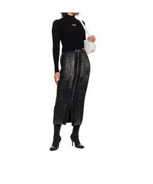 DIESEL® Rib-knit High-neck Top With Metal Oval D Detail
