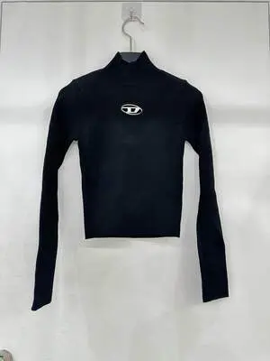DIESEL® Rib-knit High-neck Top With Metal Oval D Detail