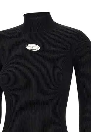DIESEL® Rib-knit High-neck Top With Metal Oval D Detail