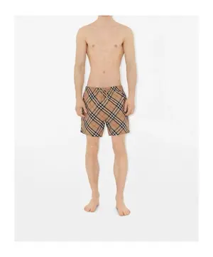 Burberry Check Printed Drawstring Swim Shorts - Sand-colored