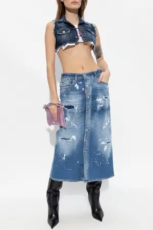 Dsquared2 Distressed Denim Midi Skirt