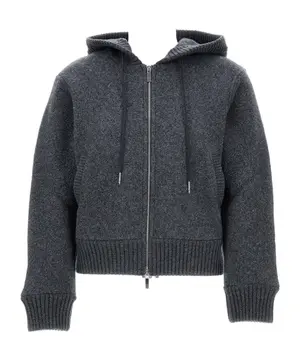 Thom Browne Zip-up Drawstring Knitted Hoodie - Black