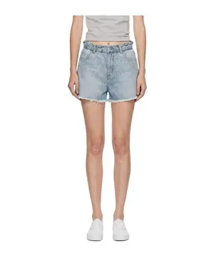 Marissa Chiara Belted Logo Print Denim Shorts