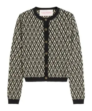 Valentino Garavani Toute La V-jacquard Button-up Cardigan - Krima/black
