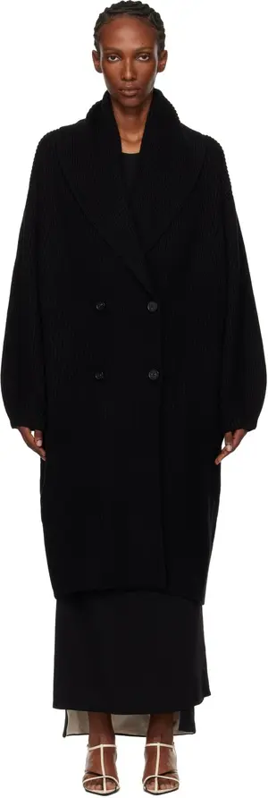 TOTEME Ribbed Shawl Collar Cardigan - Black