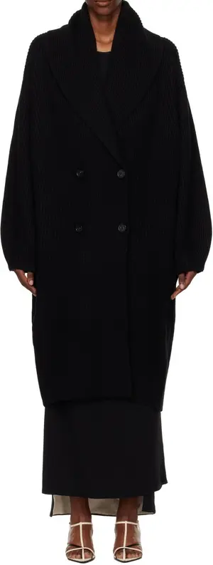 TOTEME Ribbed Shawl Collar Cardigan - Black