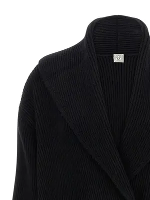 TOTEME Ribbed Shawl Collar Cardigan - Black