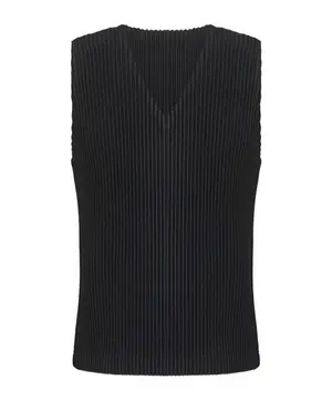 Issey Miyake Sleeveless V-neck Pleated Vest