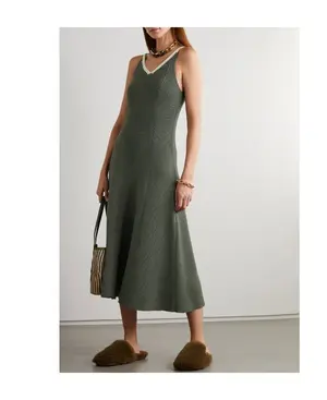 Loewe Ribbed Wool Mid-length V-neck Dress