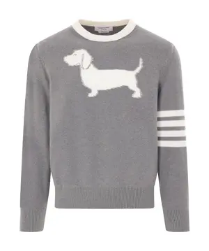 Thom Browne Hector Sweater With Dachshund Appliqu - Light Gray
