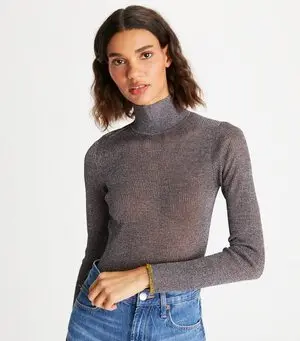 Tory Burch Metallic Lurex Turtleneck Jumper