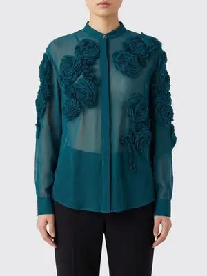 Dries Van Noten Sheer Floral Embellished Shirt - Blue