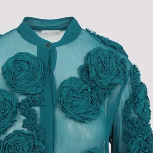 Dries Van Noten Sheer Floral Embellished Shirt - Blue