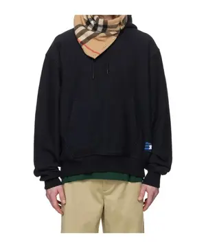 Burberry Kangaroo-pouched Drawstring Hoodie - Black