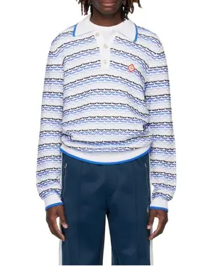 Casablanca Tuck Stitch Long-sleeved Polo Shirt - Blue