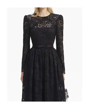 SELF-PORTRAIT Corded Lace Pleated Midi Dress