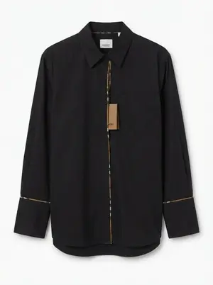 Burberry Stretch Cotton Shirt With Check Trim