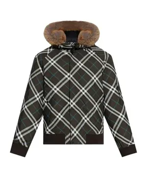 Burberry Checked Hooded Puffer Jacket - Black