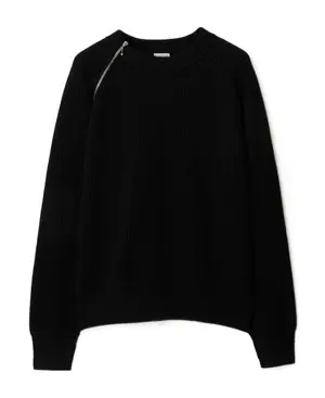 Burberry Zip-detailed Crewneck Knitted Jumper - Black