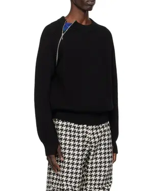 Burberry Zip-detailed Crewneck Knitted Jumper - Black