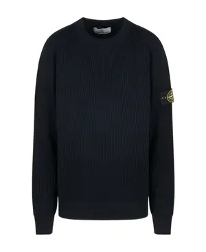Stone Island Logo Patch Crewneck Knitted Jumper - Blue