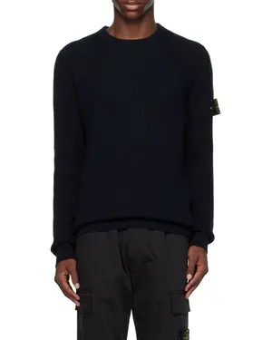 Stone Island Logo Patch Crewneck Knitted Jumper - Blue