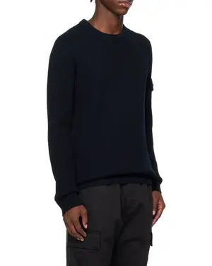 Stone Island Logo Patch Crewneck Knitted Jumper - Blue