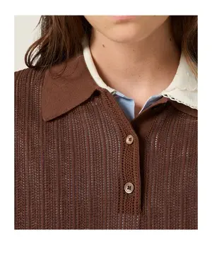 Miu Miu Open-knit Polo Top - Cocoa Brown