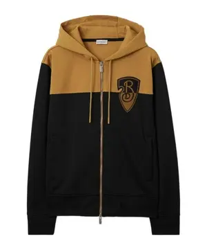 Burberry Zip-up Drawstring Hoodie With B-shield Embroidery - Black