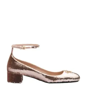 Prada Sequined Satin Pumps With Buckled Ankle Straps