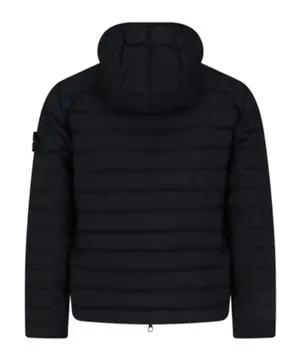 Stone Island Zip Hooded Coat With Logo Patch